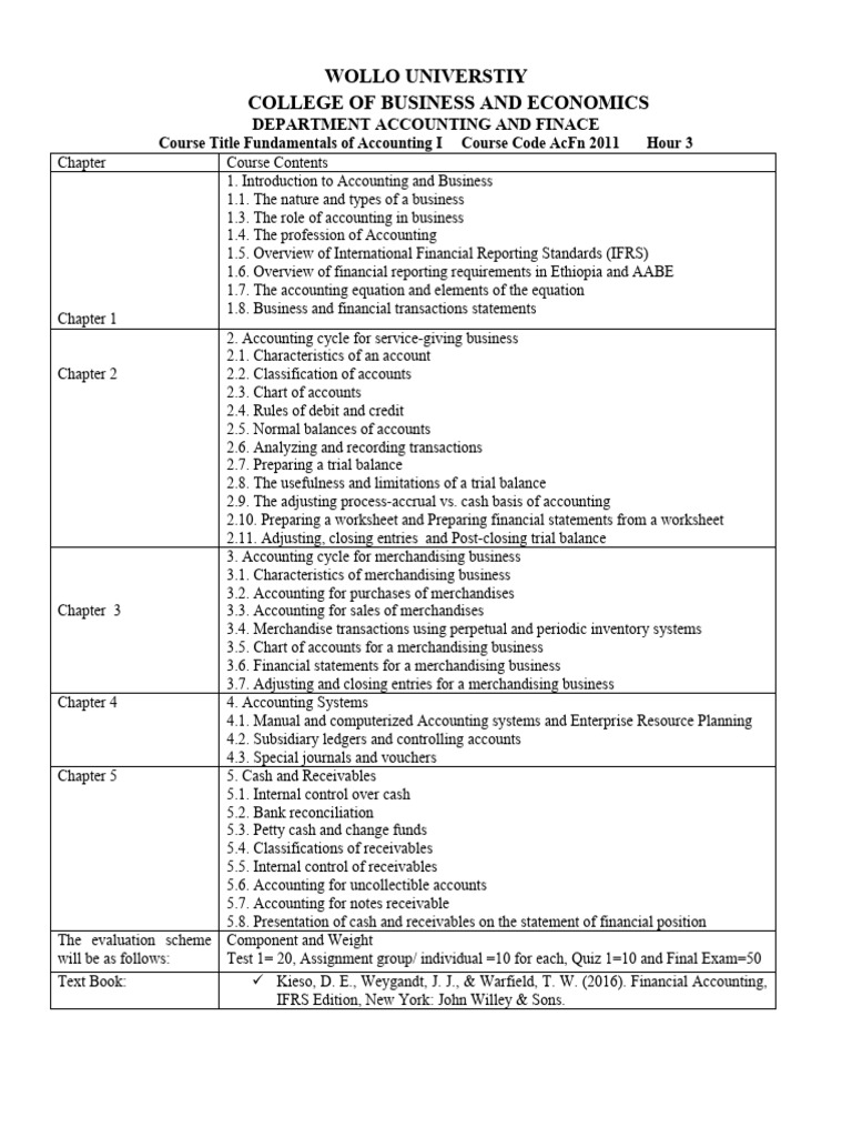 Course Title Fundamentals of Accounting I | PDF | Accounting | Debits ...