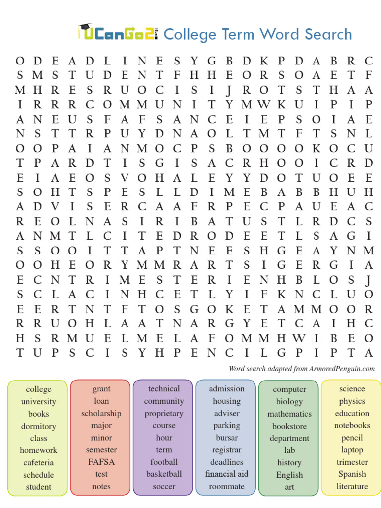 College Word Terms Wordsearch | PDF | Civil Rights Act Of 1964 | Justice