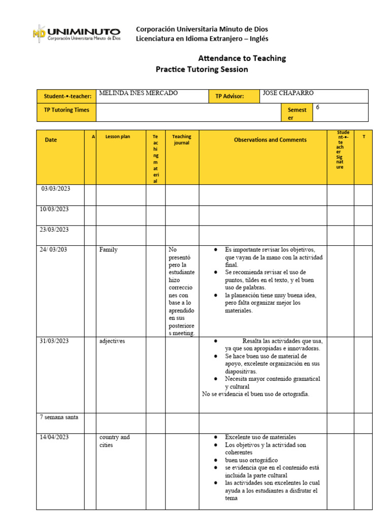 Registro Tutorías de Práctica PÁRA EL ESTUDIANTE | PDF