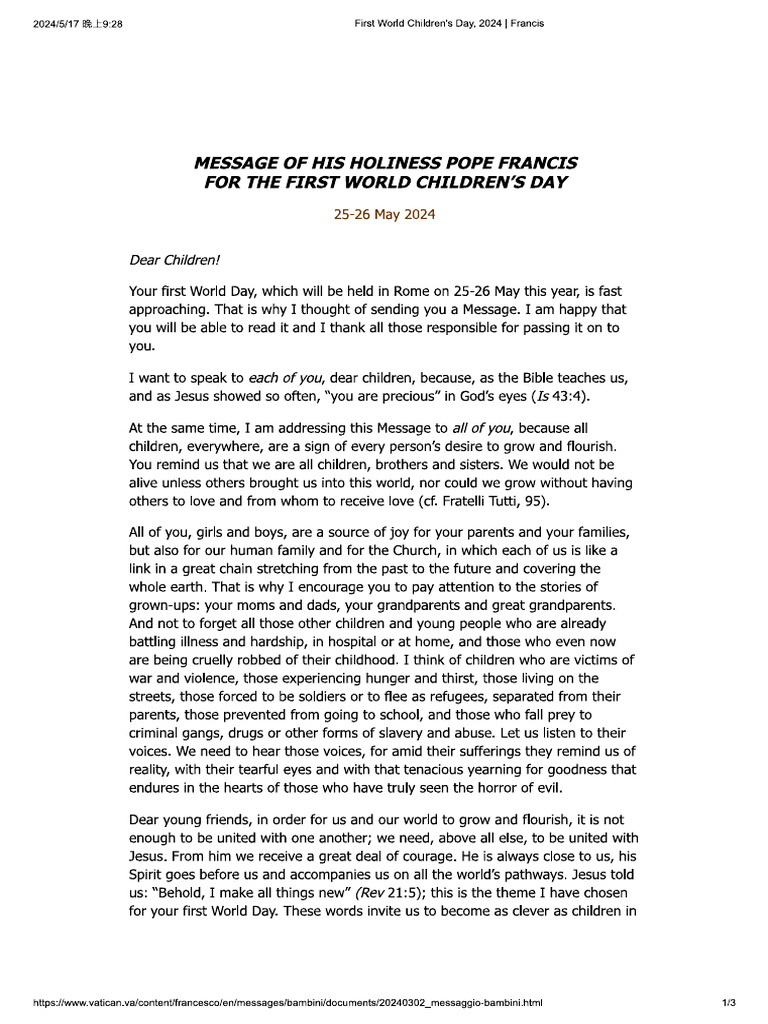 Message of His Holiness Pope Francis | PDF