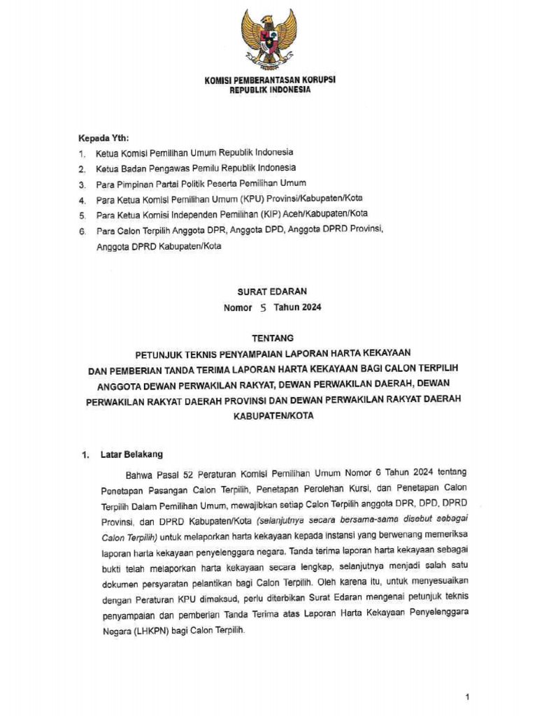 Surat Edaran KPK RI Nomor 5 Tahun 2024 | PDF