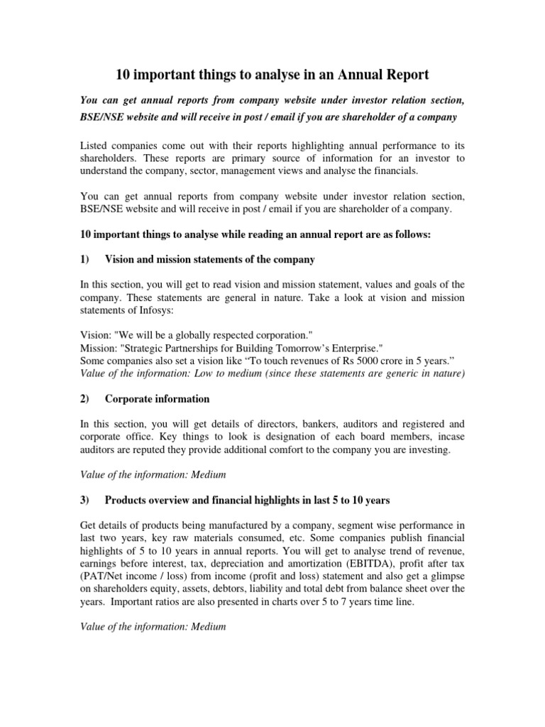 10 Important Things To Analyse in An Annual Report | PDF | Financial ... 10 Important Things To Analyse in An Annual Report | PDF | Financial ...