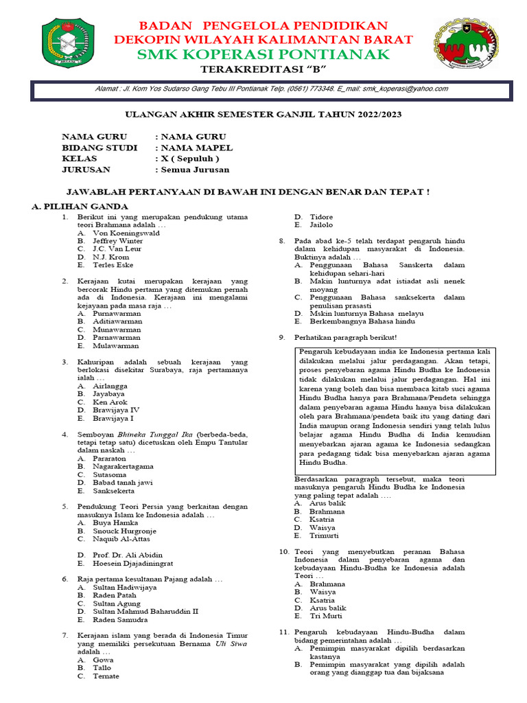 Format Soal Uas PG | PDF