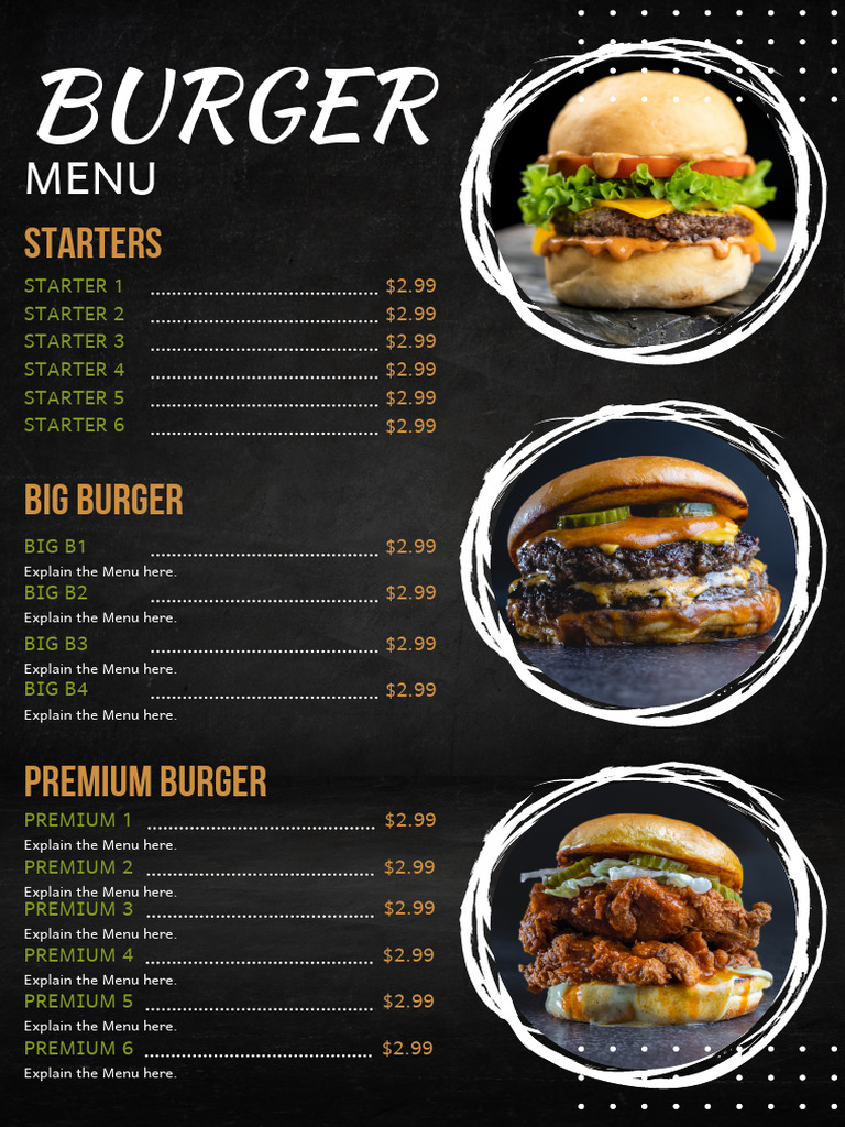 Black Burger Food Menu Poster | PDF | Cooking, Food & Wine