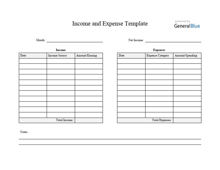 Printable Income And Expense Template Pdf