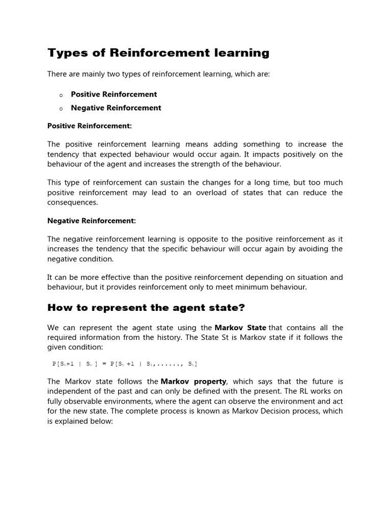 Types of Reinforcement Learning MDP | PDF | Reinforcement | Markov Chain