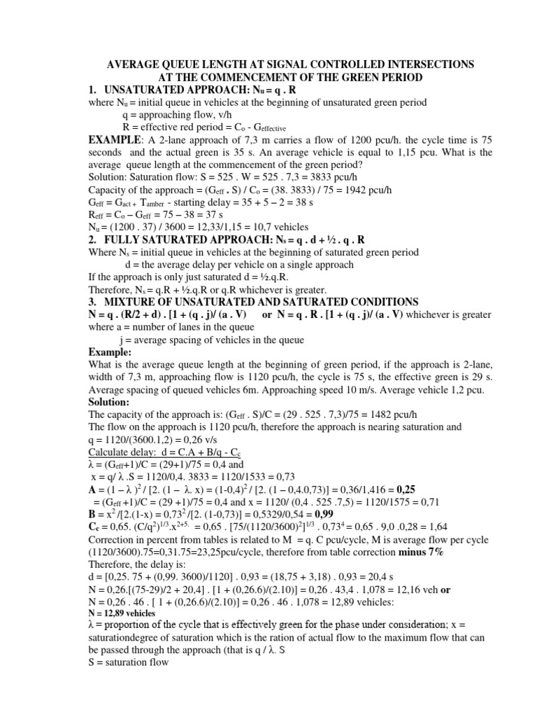 Queue Length at Signal Controlled Intersections | PDF