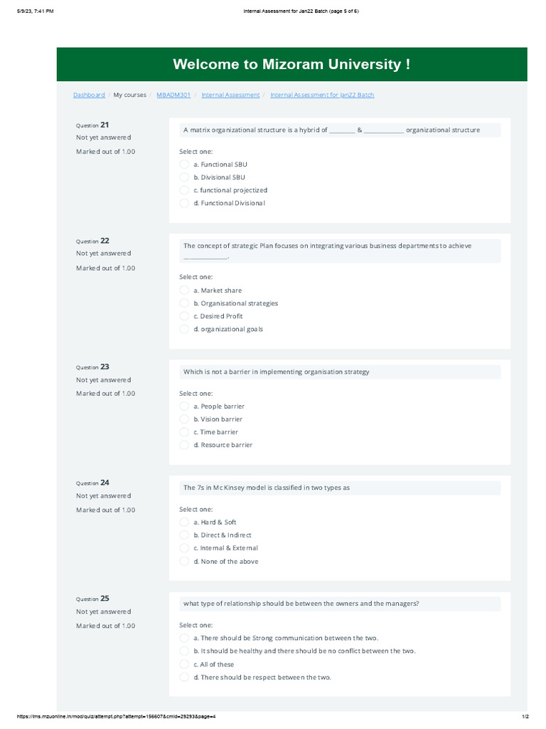Internal Assessment For Jan22 Batch (Page 5 of 6) New | Download Free PDF | Organizational ...