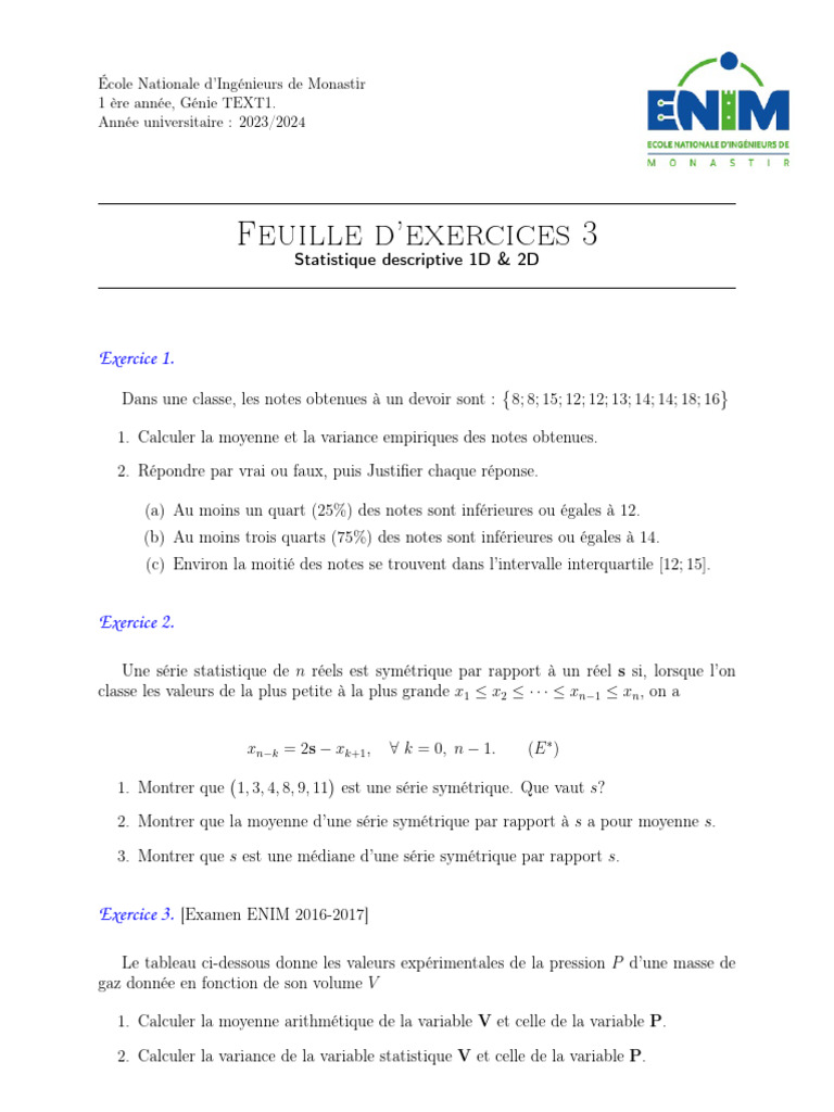 TD STAT Descriptive | PDF | Régression linéaire | Moyenne