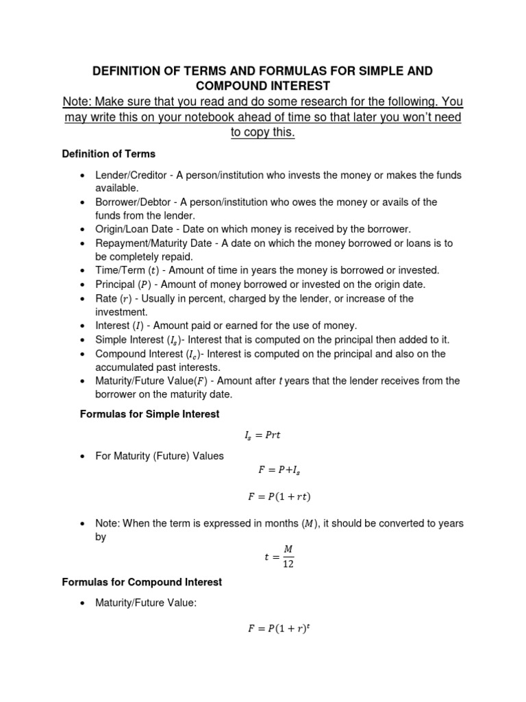 Definition of Terms and Formulas | PDF | Interest | Debt