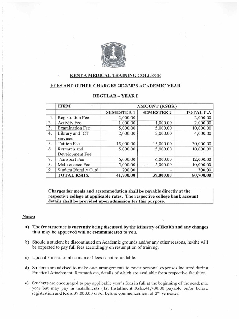 Fee Structure Regular 1 2022-2023 - Year I | PDF