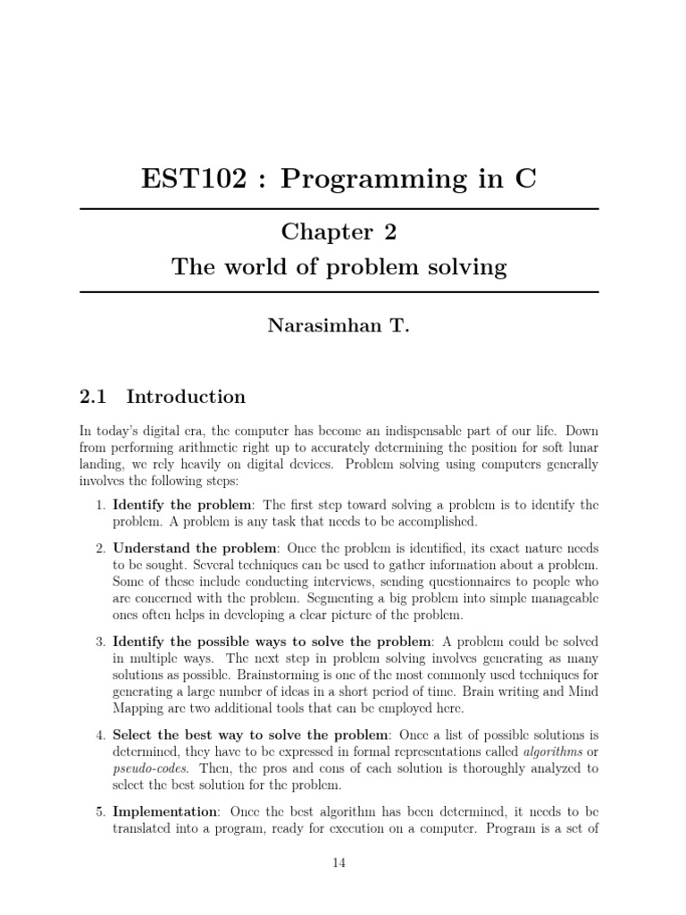 EST102: Programming in C: The World of Problem Solving | PDF | Algorithms | Control Flow
