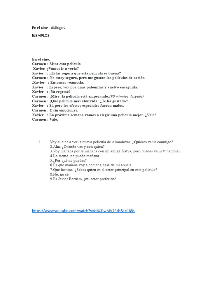En El Cine EJEMPLOS DIÁLOGOS | PDF