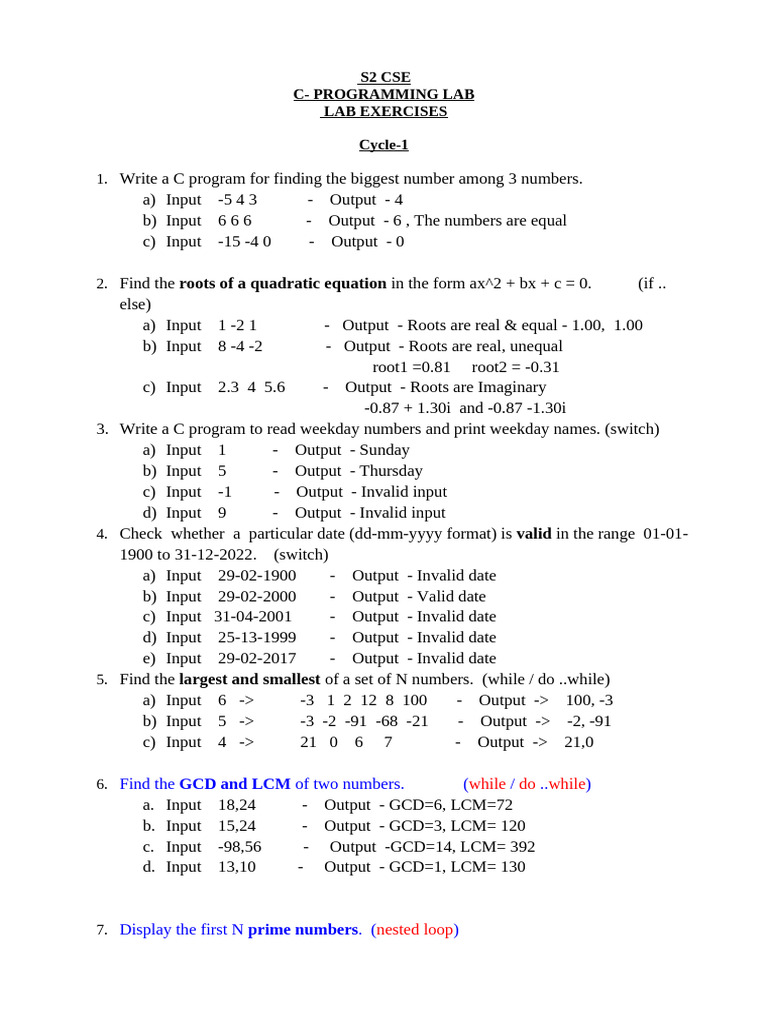 C-Lab Cycles Test Cases | PDF | Matrix (Mathematics) | Algorithms