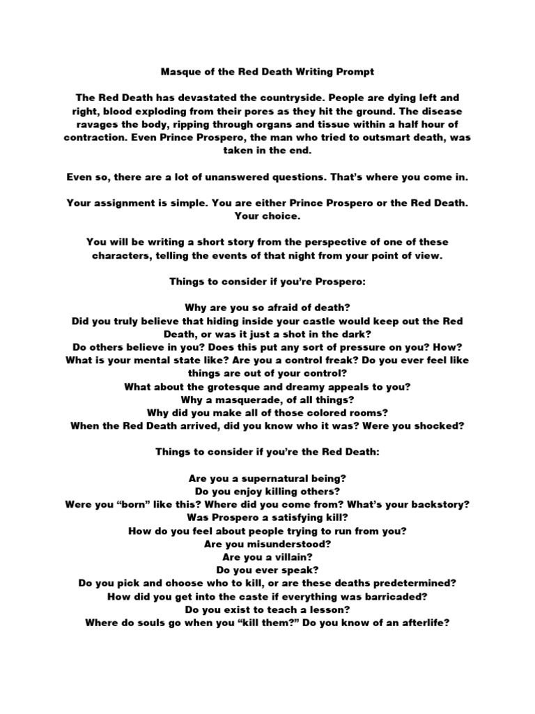 Writing Prompt: Masque of the Red Death | PDF | Philosophy | Mystery ...