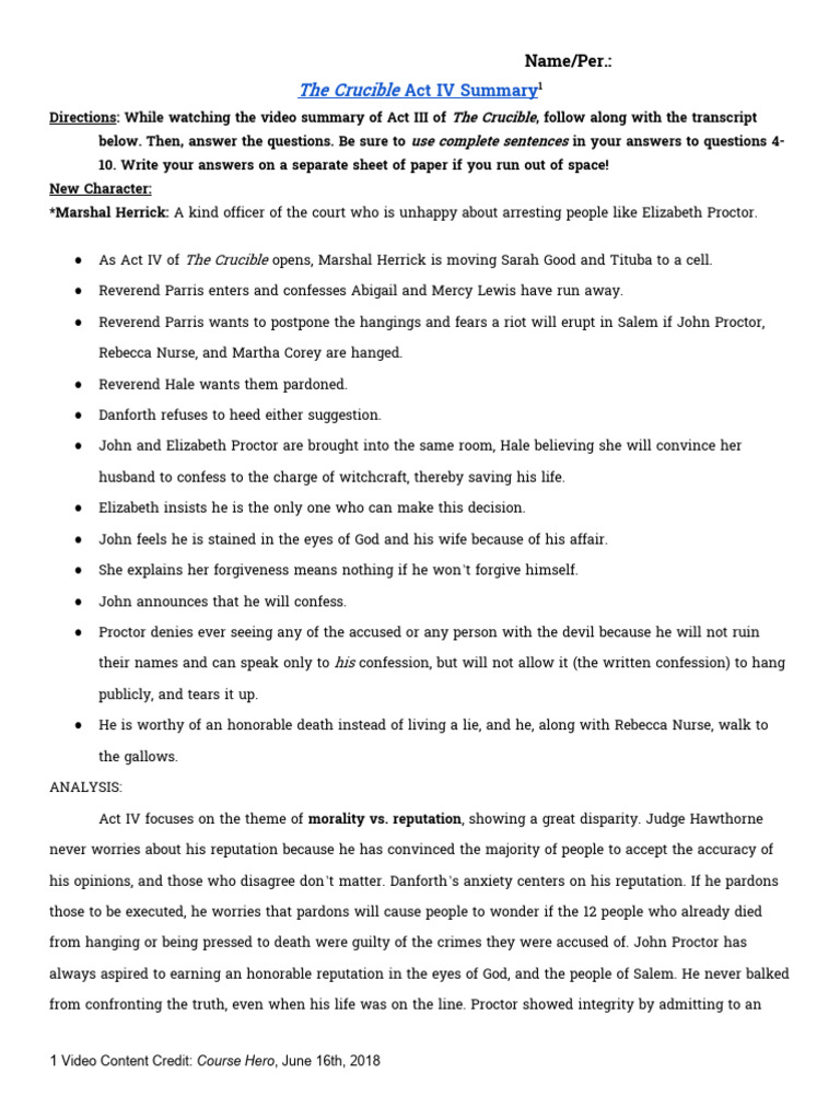 Act IV Summary of The Crucible | PDF