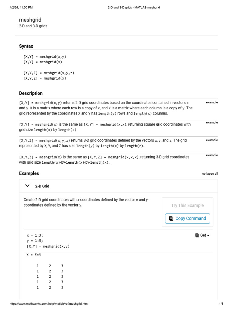 2-D and 3-D Grids - MATLAB Meshgrid | PDF | Graphics Processing Unit ...