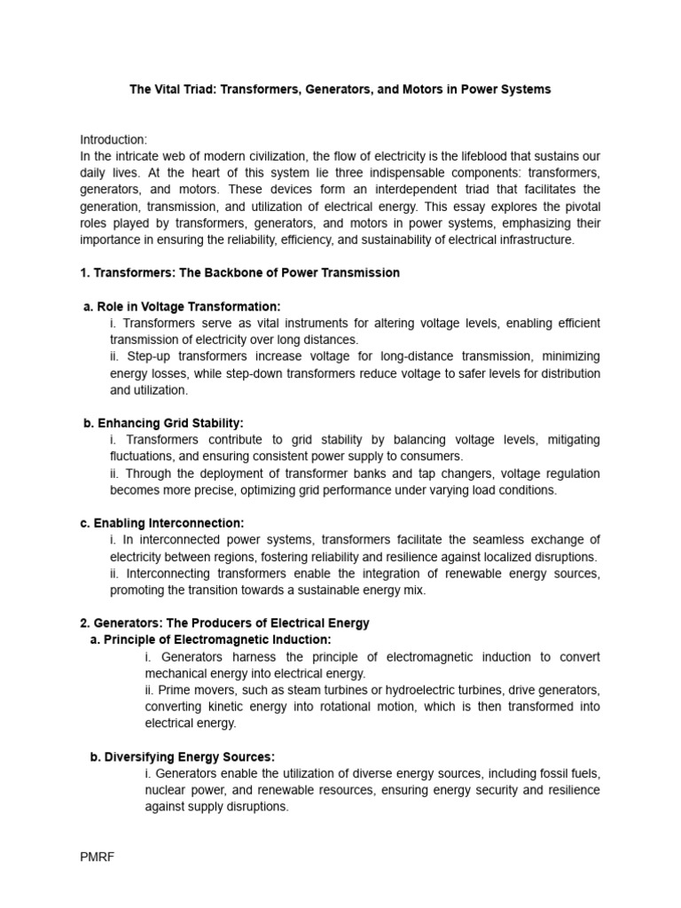 The Vital Triad - Transformers, Generators, and Motors in Power Systems ...