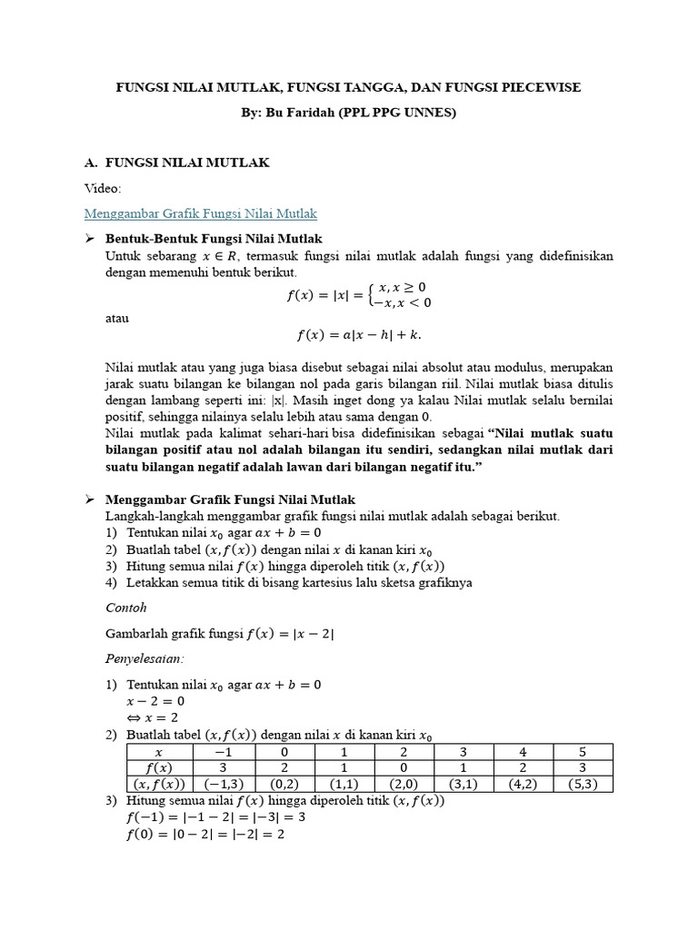 (Pertemuan 6) Fungsi Nilai Mutlak J Tangga J Dan Piecewise | PDF