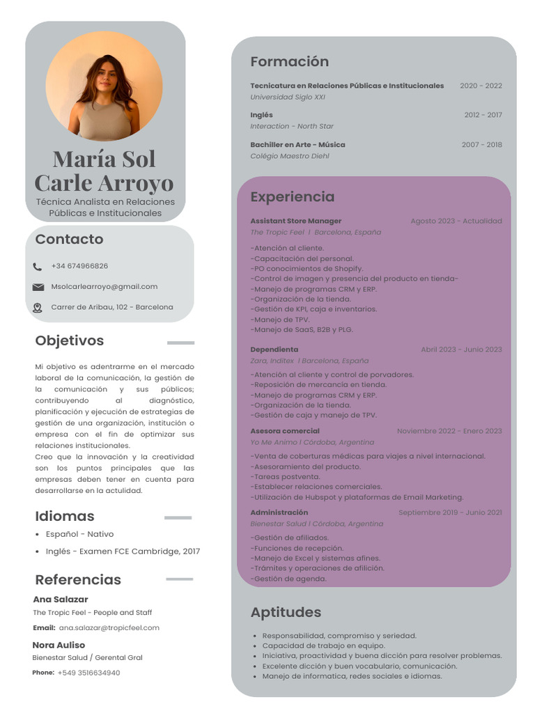 Maria Sol Carle Arroyo - Resume | PDF | Business | Negocios económicos
