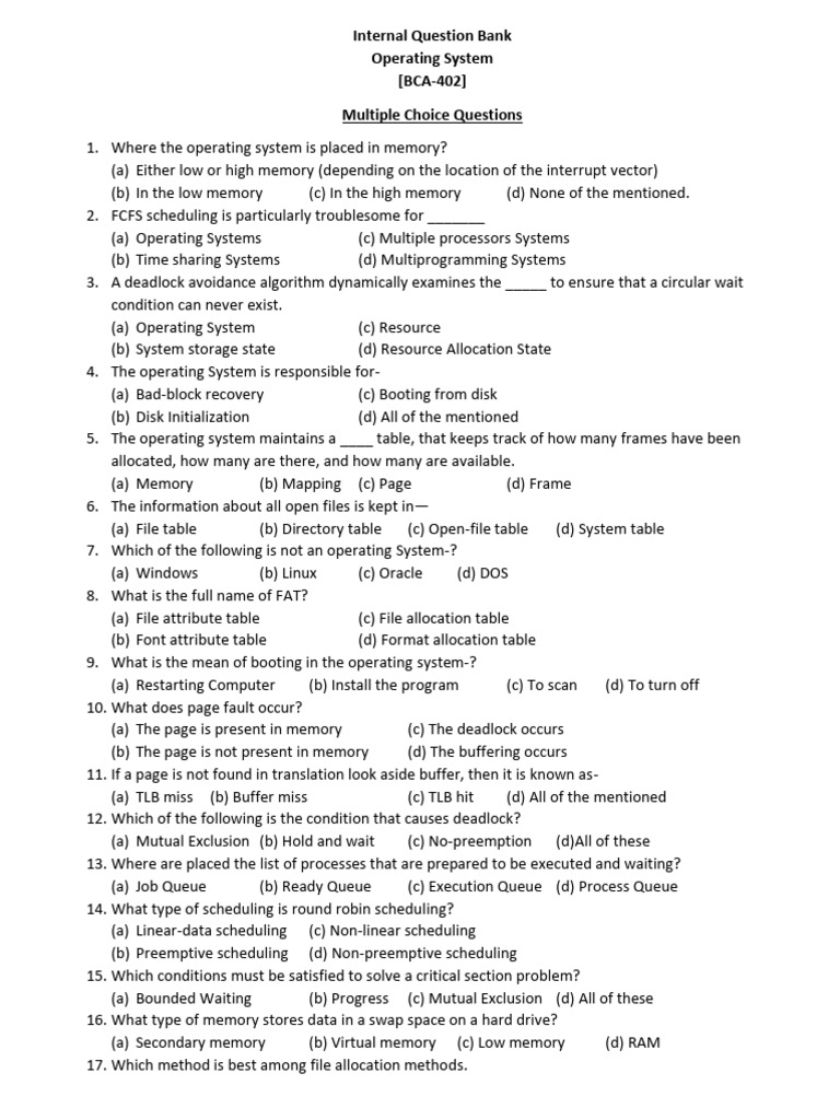 Os QB1 | PDF | Scheduling (Computing) | Operating System