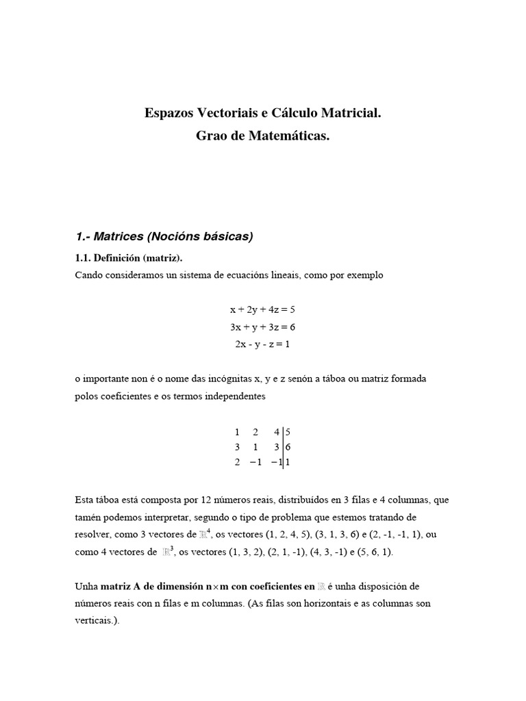 Matrices Nociones Basicas Algebra Lineal | PDF