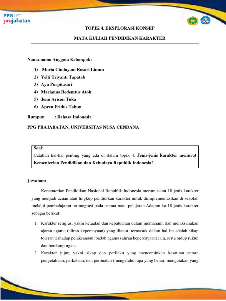 18 Jenis Karakter Pendidikan Nasional | PDF