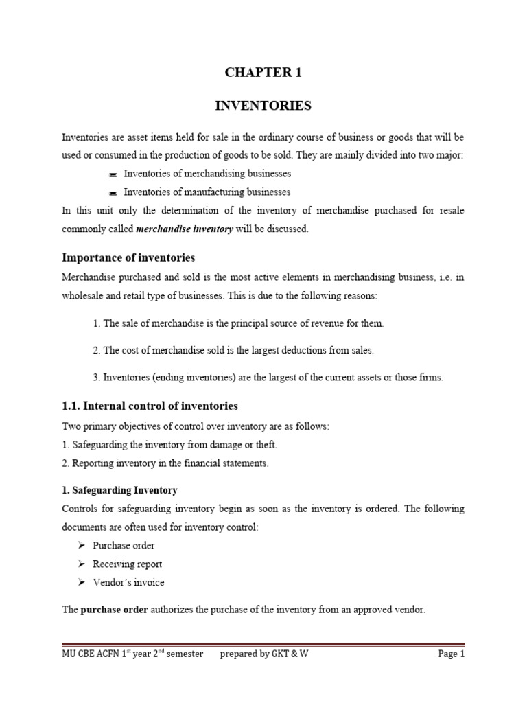 Chapter 1 Inventory | PDF | Inventory Valuation | Inventory
