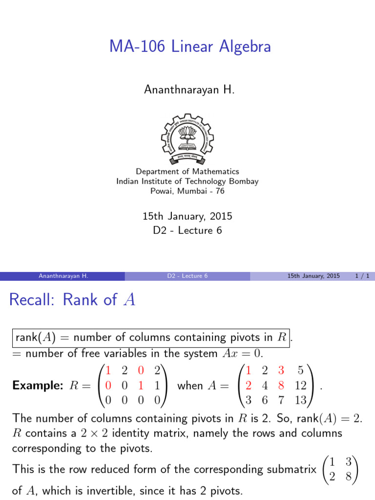 Handout - Lecture6 - D2 (2018 - 06 - 09 11 - 40 - 07 UTC) | PDF | Matrix (Mathematics) | Applied ...