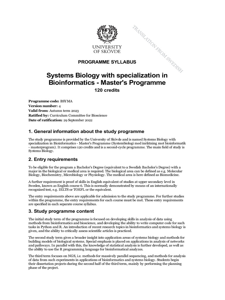 programme-syllabus_BSYMA | PDF | Systems Biology | Bioinformatics