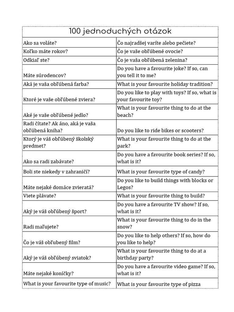 100 Fun Questions for Kids | PDF