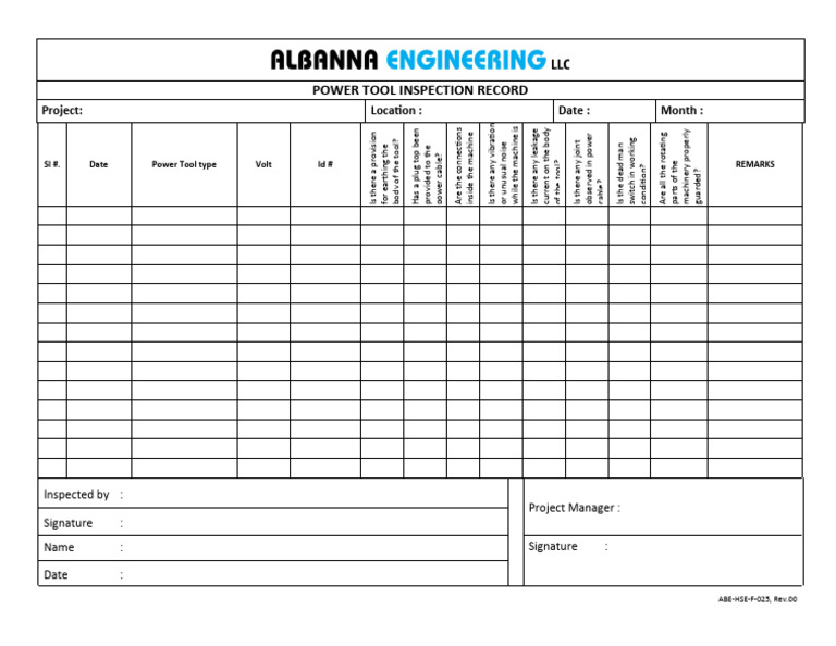 F-025-Power Tool Inspection Checklist | Download Free PDF | Electrical ...