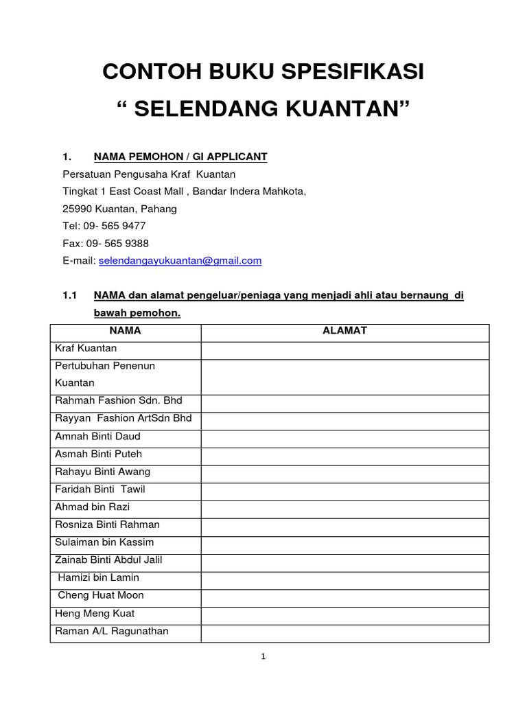 Contoh Buku Spesifikasi Fictitious Selendang Kuantan PDF 1 | PDF