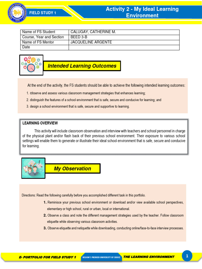 FS1 Activity 2 | PDF | Classroom Management | Learning