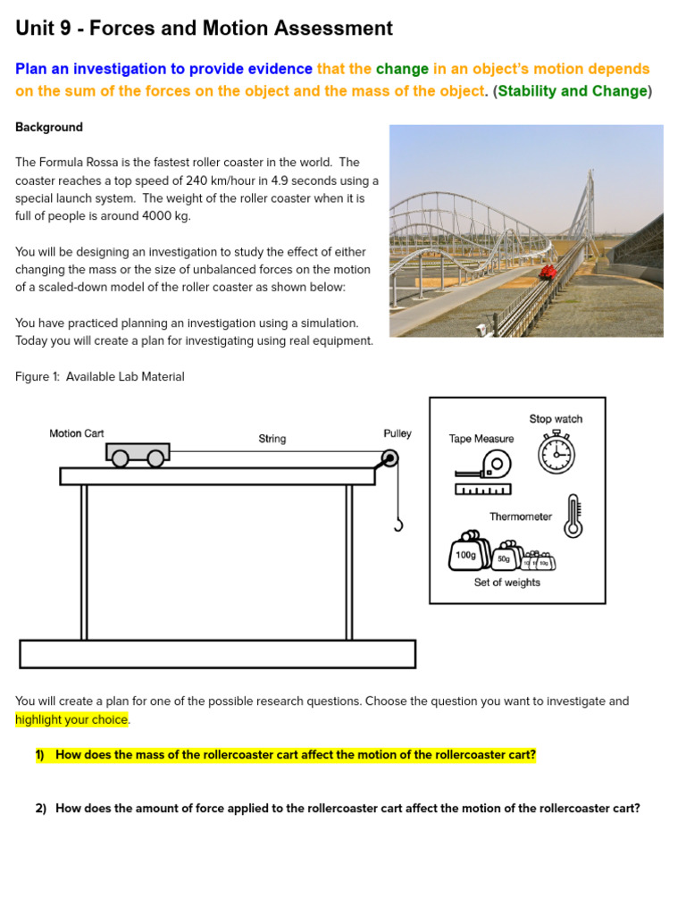 Copy of Unit 9 - Forces and Motion Assessment | PDF | Force | Mass