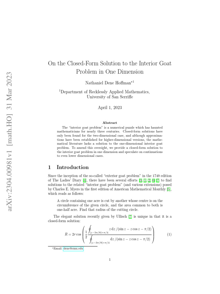 Closed Form Solution Goat | PDF | Elementary Geometry | Mathematics