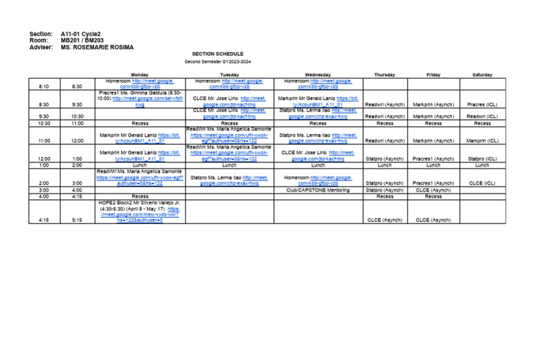 A11-01 Cycle2 Section Schedule 2023-24 | PDF