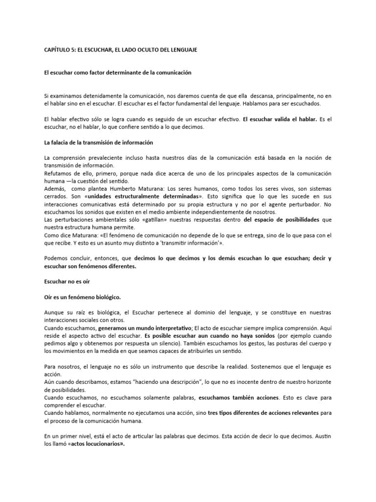 CAPÍTULO 5 RESUMEN La Oontología Del Lenguaje de Rafael Echeverría | PDF | Intención | Comunicación