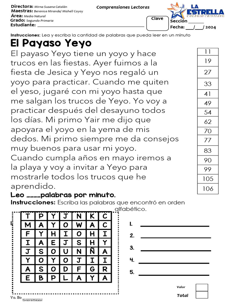 Lectura del Payaso Yeyo para Niños | PDF