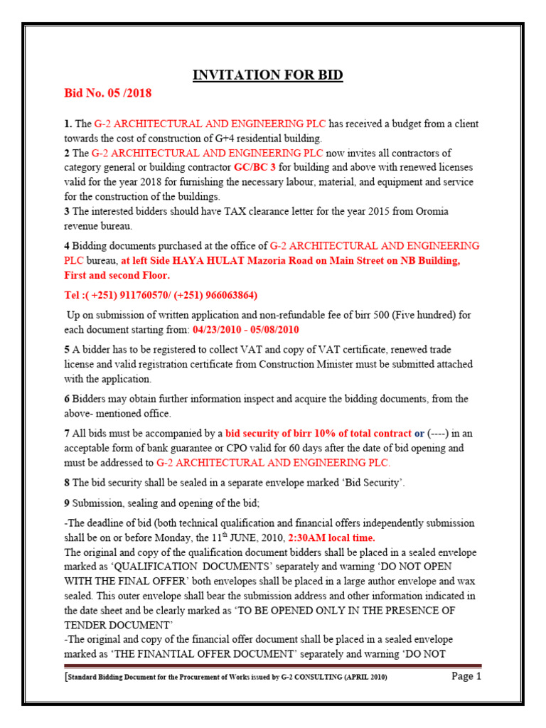Invitation For Bid Notice | PDF