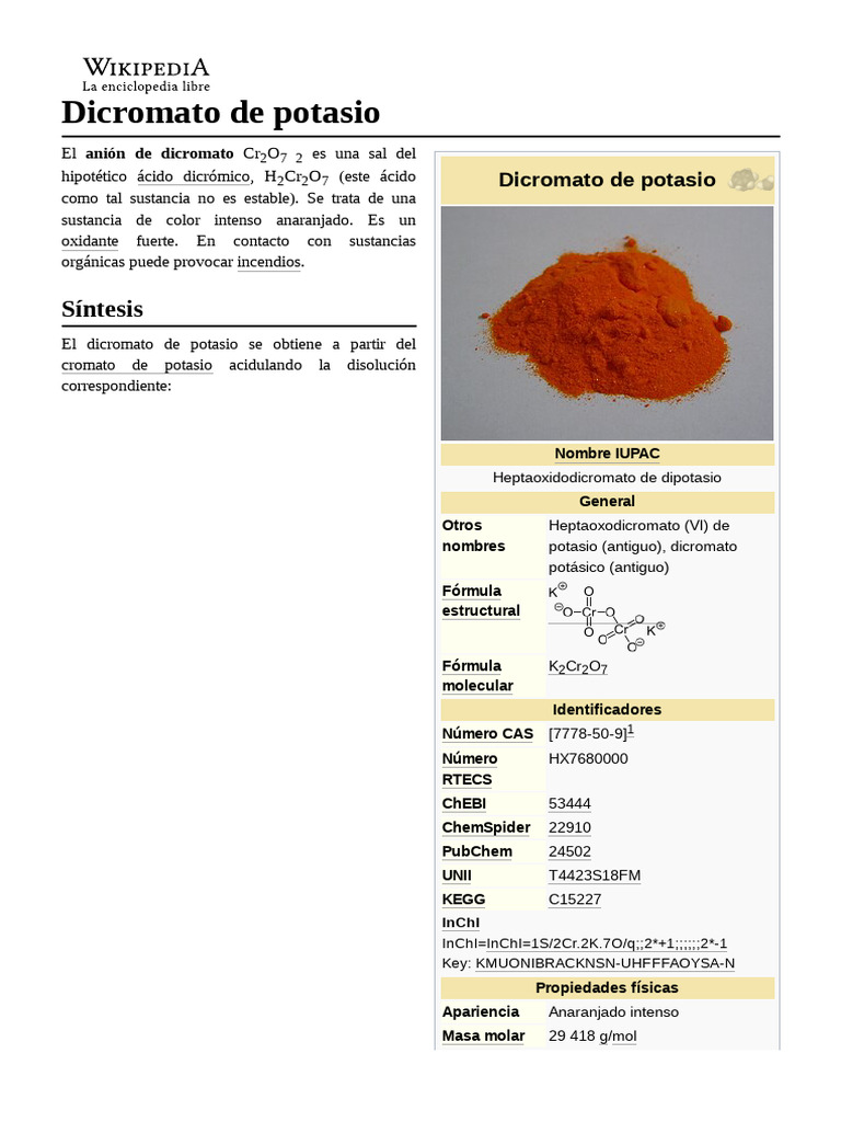 Dicromato_de_potasio | PDF | Química | Sustancias químicas