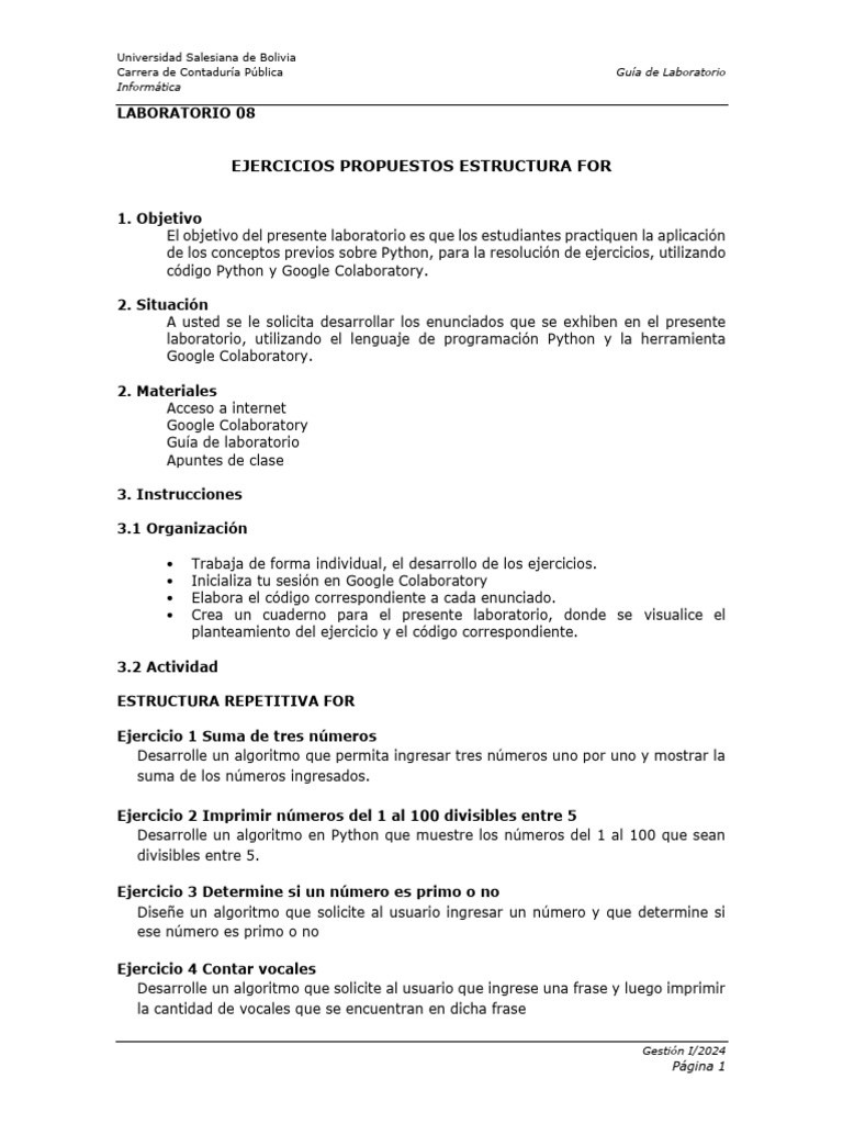 19b M 14.05.24 LB08 Ejercicios Estructura For | PDF | Python (lenguaje de programación ...