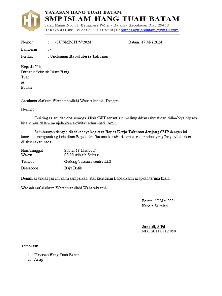 Undangan Rapat Kerja Tahunan SMP | PDF