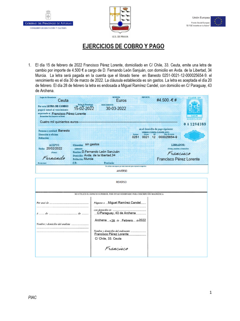 Ejercicio 42. - Documentos de Cobro y Pago - MH | PDF