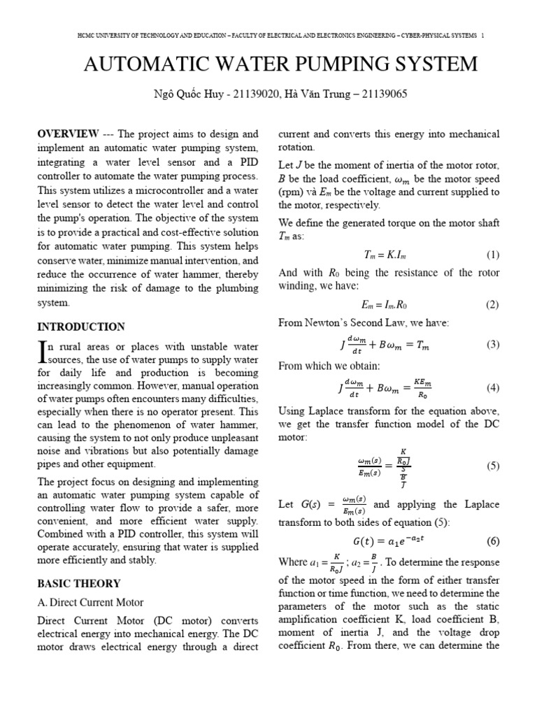 Automatic Water Pumping System Design | PDF | Electric Motor | Control ...