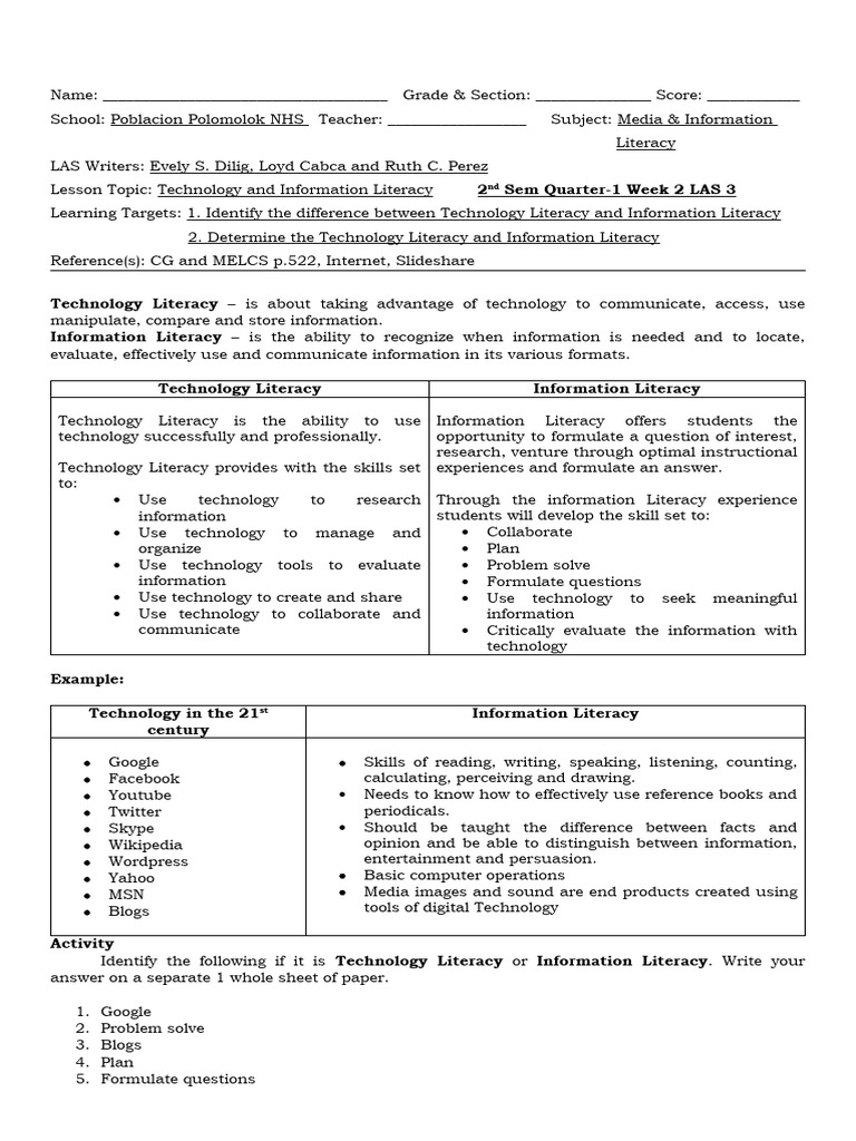 Student Guide to Tech & Info Literacy | PDF | Information Literacy ...