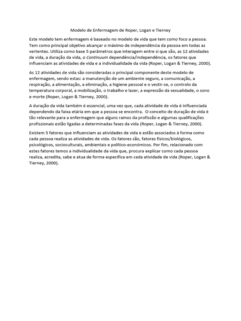 Modelo de Enfermagem Nancy Roper | PDF