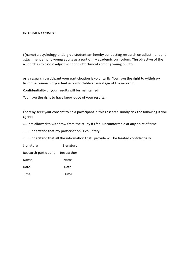 Young Adult Adjustment Research Consent | PDF | Informed Consent ...