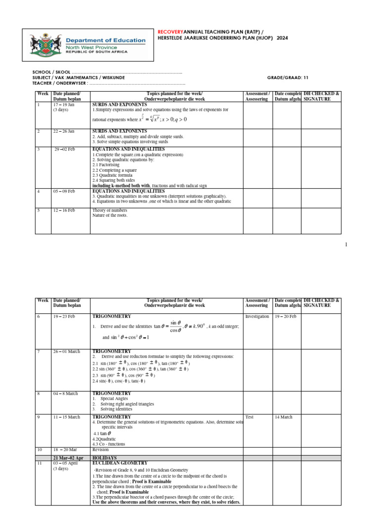 RATP Mathematics Grade 11 - 2024 | PDF | Circle | Trigonometric Functions