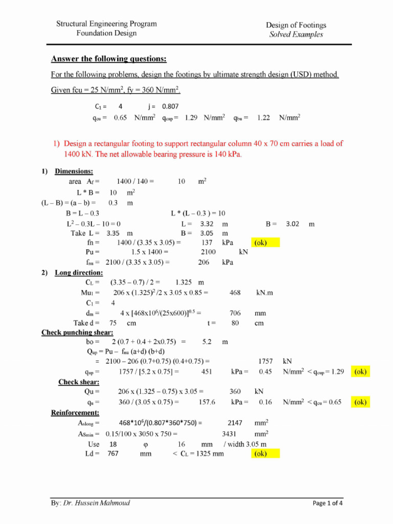 Design of Footings Examples | PDF